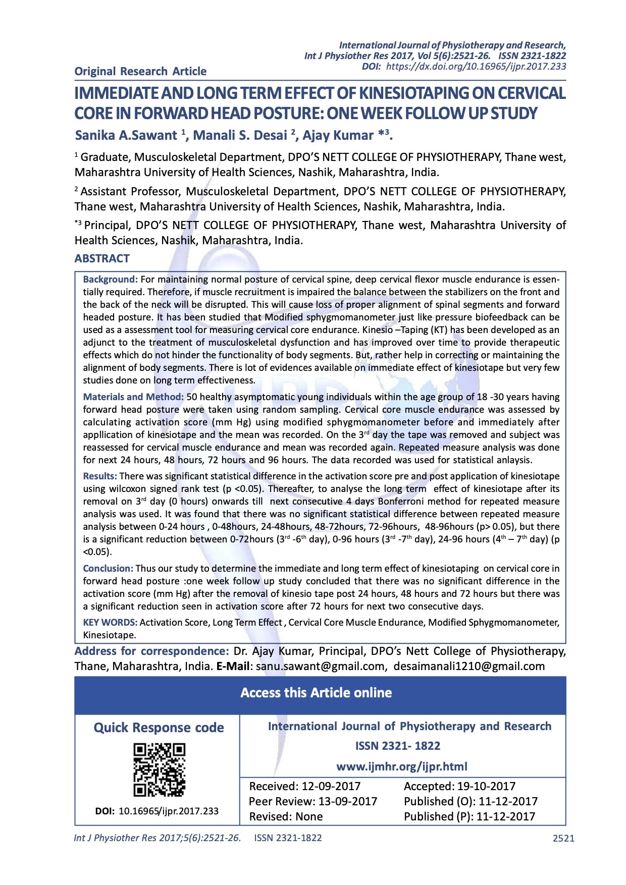 Immediate And Long Term Effect Of Kinesio Taping On Cervical Core In ...